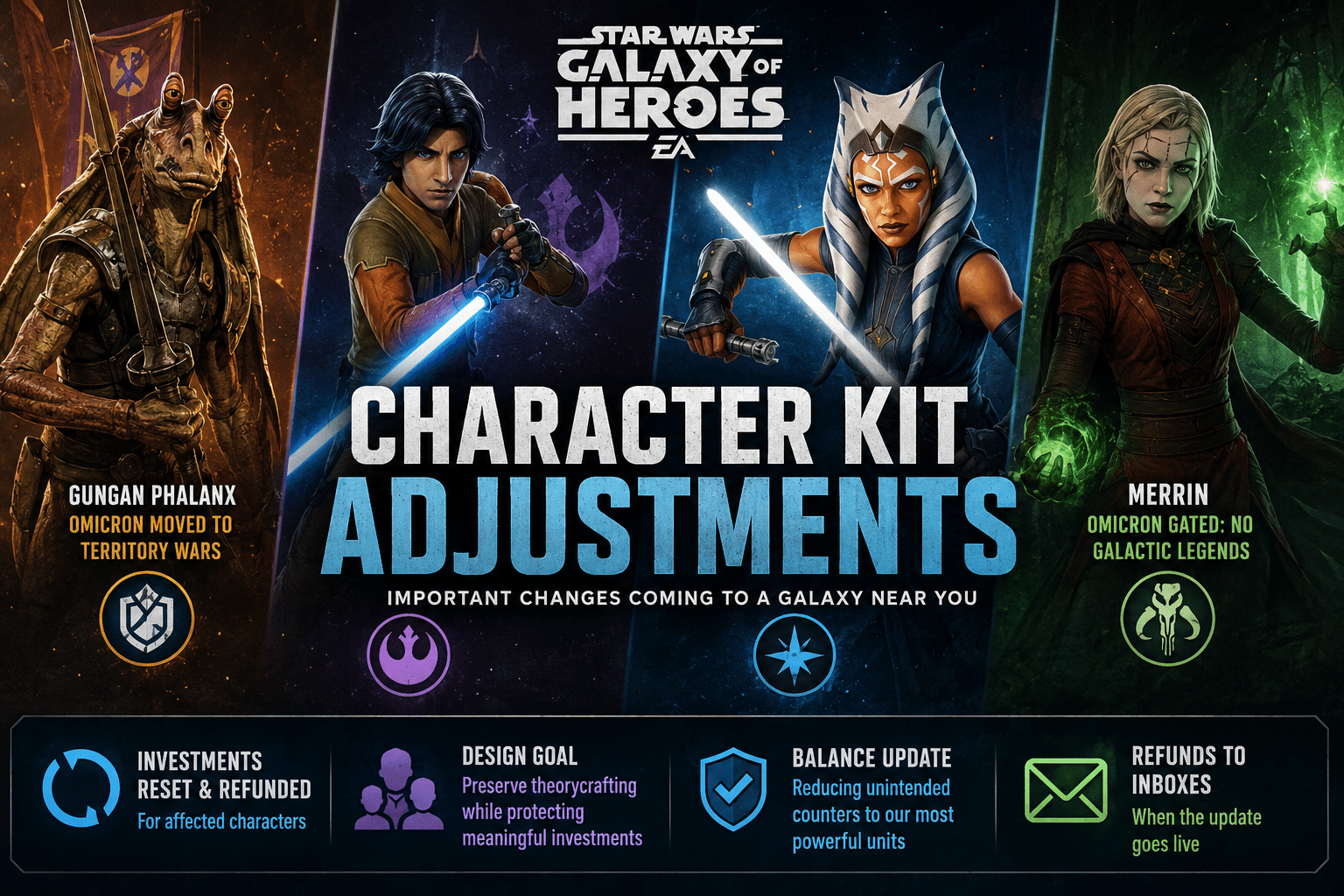 SWGOH Kit Adjustments Hit Ezra, Ahsoka, Merrin, and Gungans